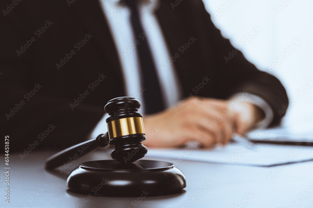 Focus gavel hammer for righteous and equality judgment with blur ...