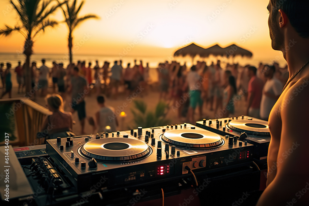 Beach Vibes Energizing DJ Set at a Lively Beach Party with Grooving ...