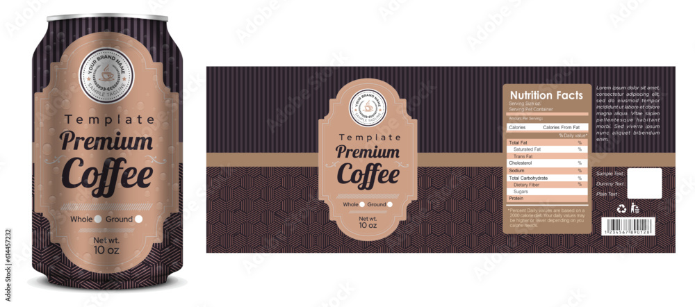Coffee can label design, roasted coffee drink packaging design, latte ...