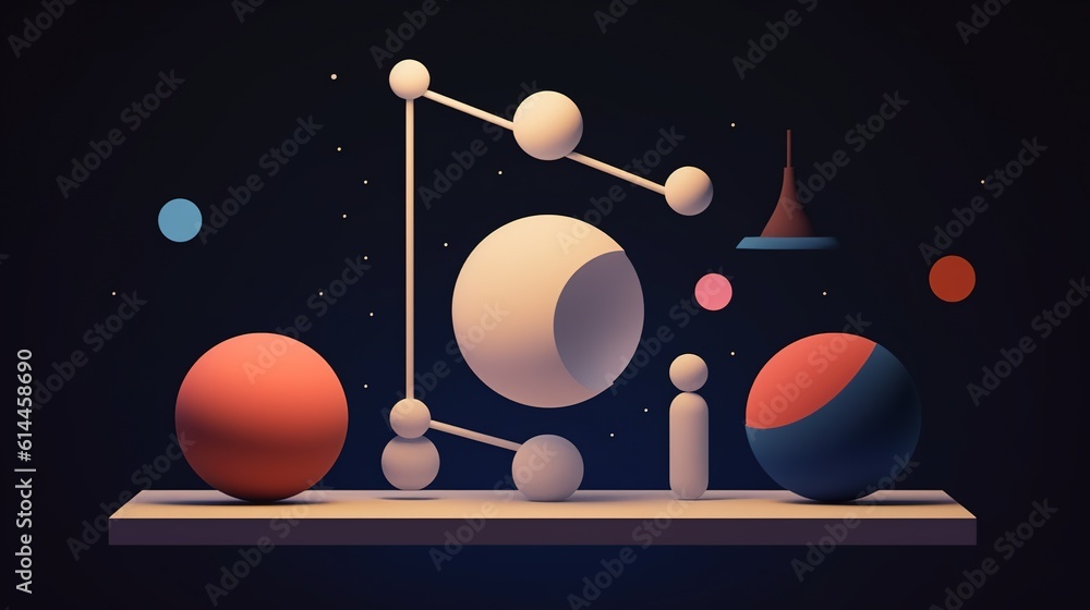 Geometric art installation with a spheres. Creative and playful space ...
