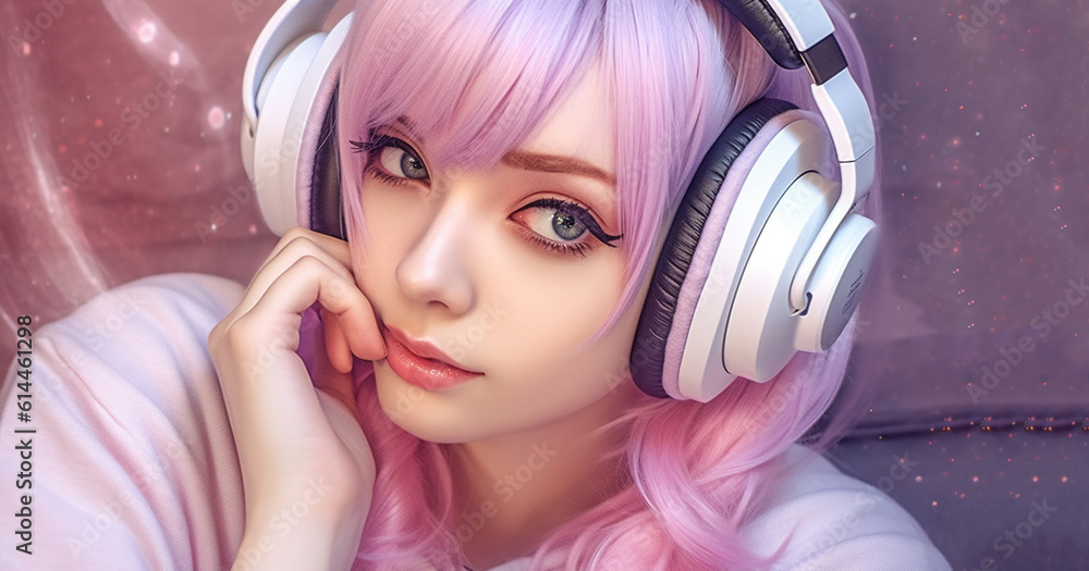 Female streamer dressed as Japanese Anime.Happy gamer, teenager girl ...