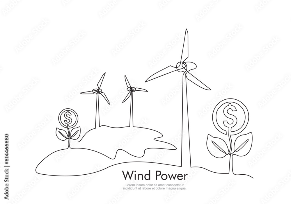 Wind power. Wind energy in continuous line art drawing style. Wind ...