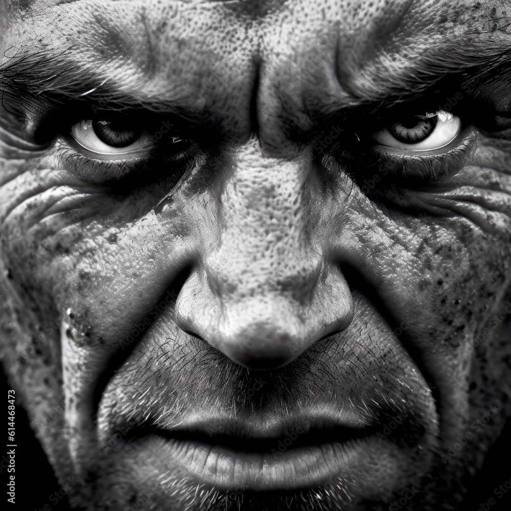 face consumed by anger, eyebrows furrowed and eyes glaring with ...