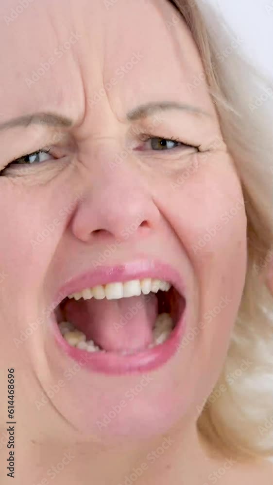 angry dissatisfied angry woman showing hands go away shrugging off ...