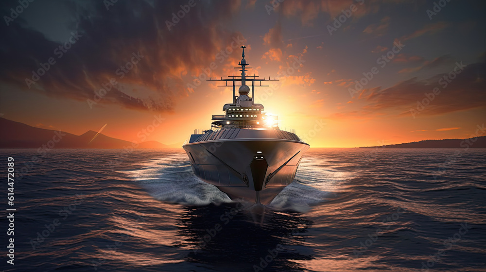 Modern stealth warship on the high seas, Stealth technology. Ship with ...