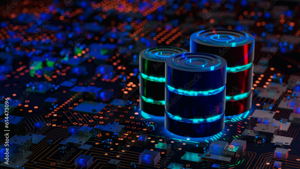 Multiple databases and electronic components are placed on circuit ...