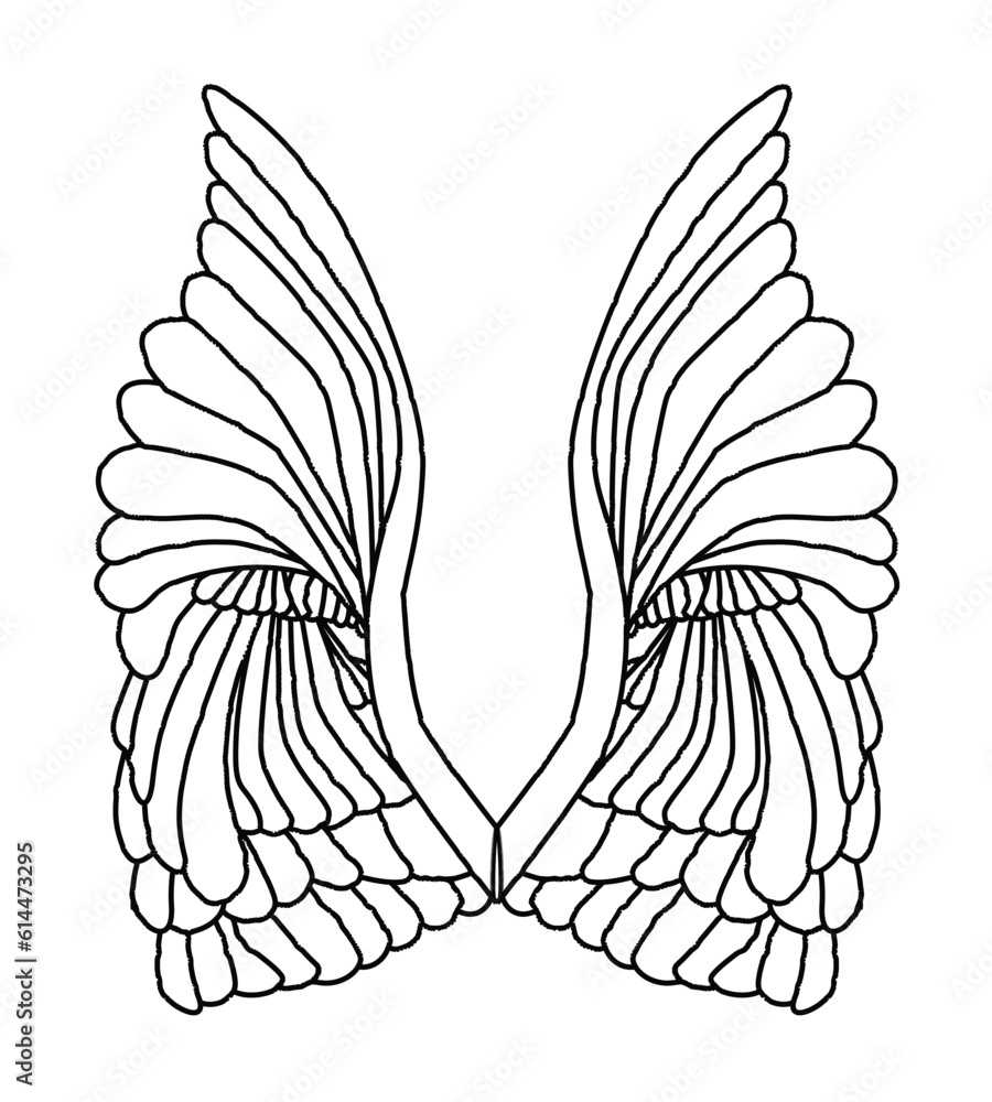 Angel Wings Blackline Outline Stock Vector | Adobe Stock