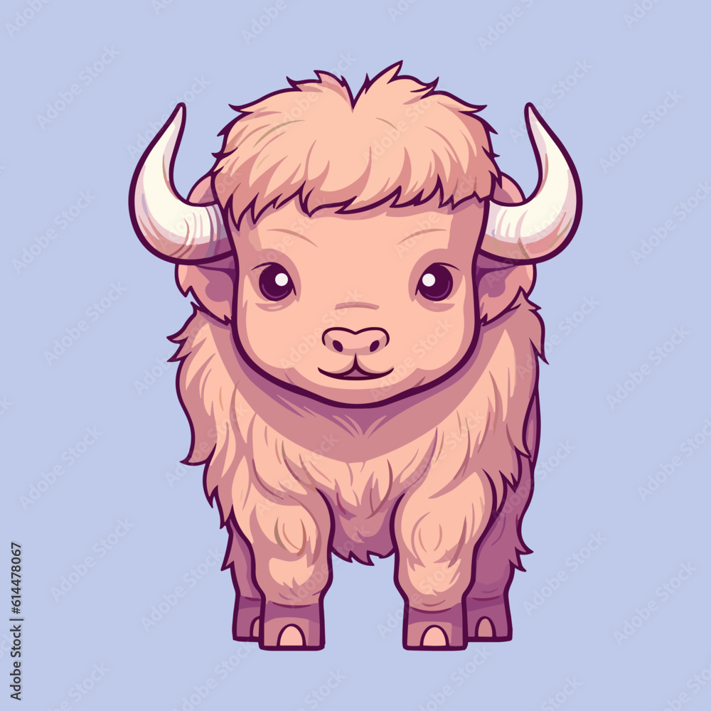 Buffalo. Cute little cartoon kawaii anime character. domestic Pet. wild ...