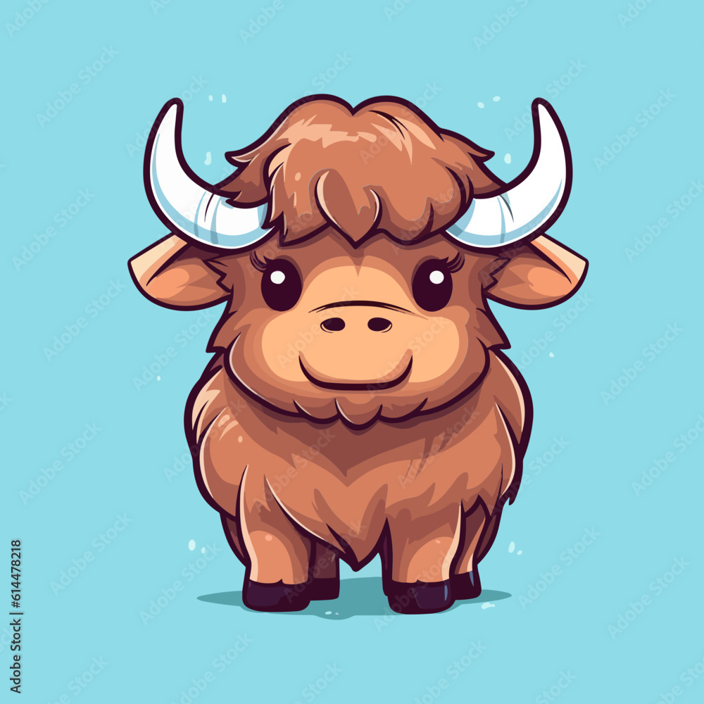 Buffalo. Cute little cartoon kawaii anime character. domestic Pet. wild ...