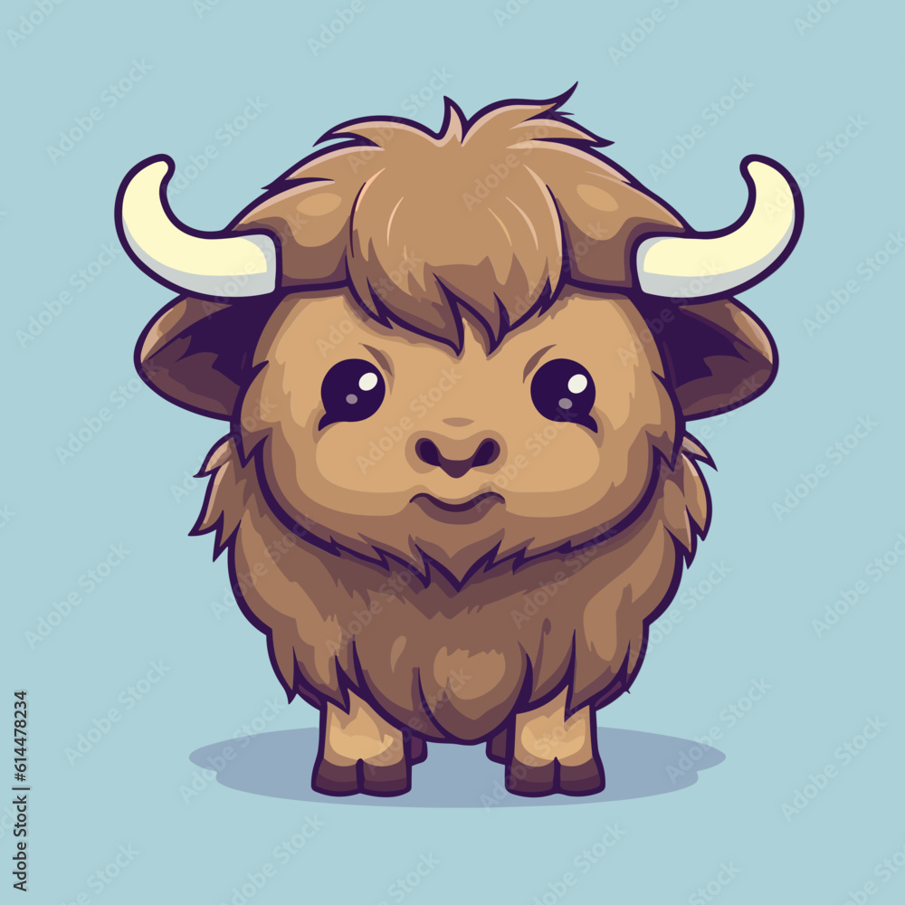 Buffalo. Cute little cartoon kawaii anime character. domestic Pet. wild ...