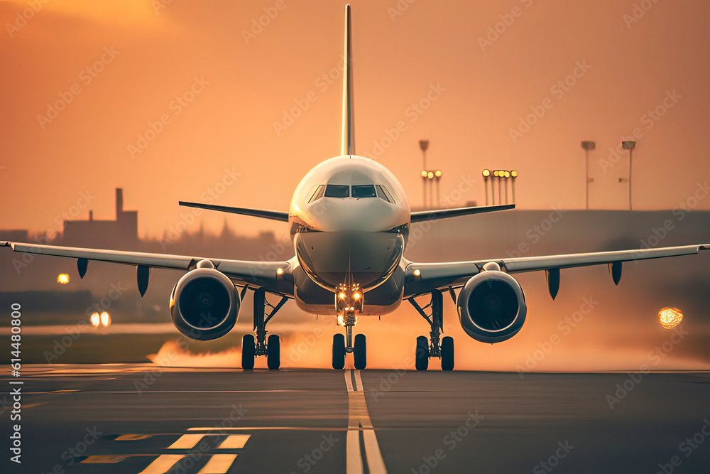 Airplanes on airport runways. AI technology generated image. AI ...