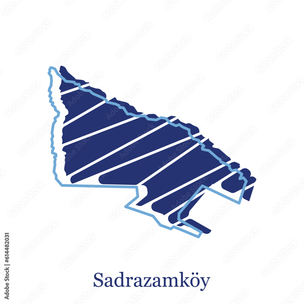 map of Sadrazamkoy with named regions and travel icons, Country map for ...