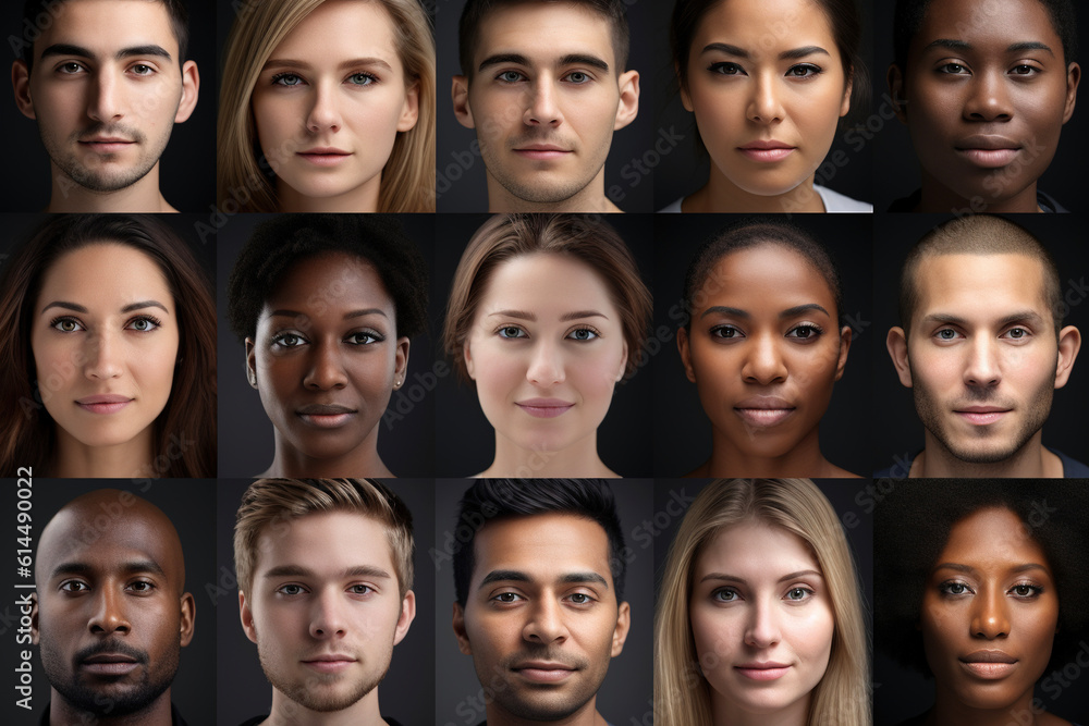 Collage of many multiracial people. Different age and ethnicity ...