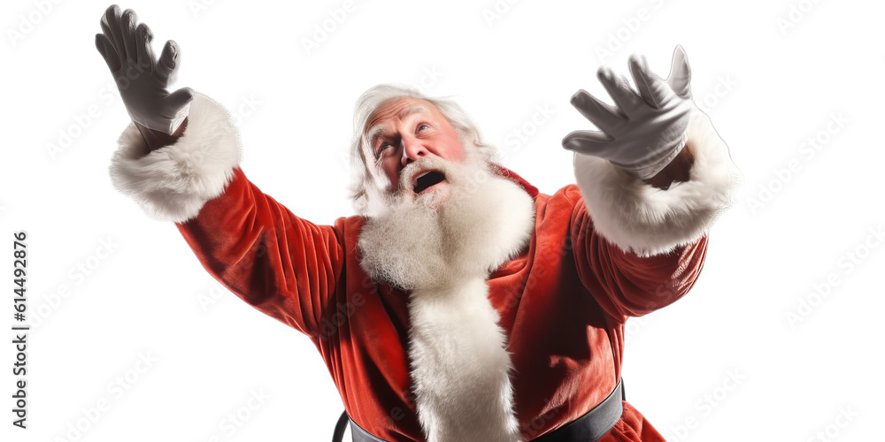 photo of a happy screaming santa claus with his red coat and christmas ...
