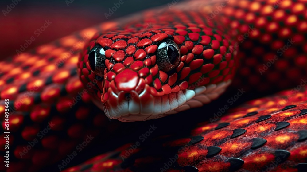 ภาพประกอบสต็อก Vivid red coral snake, its contrasting patterns standing ...