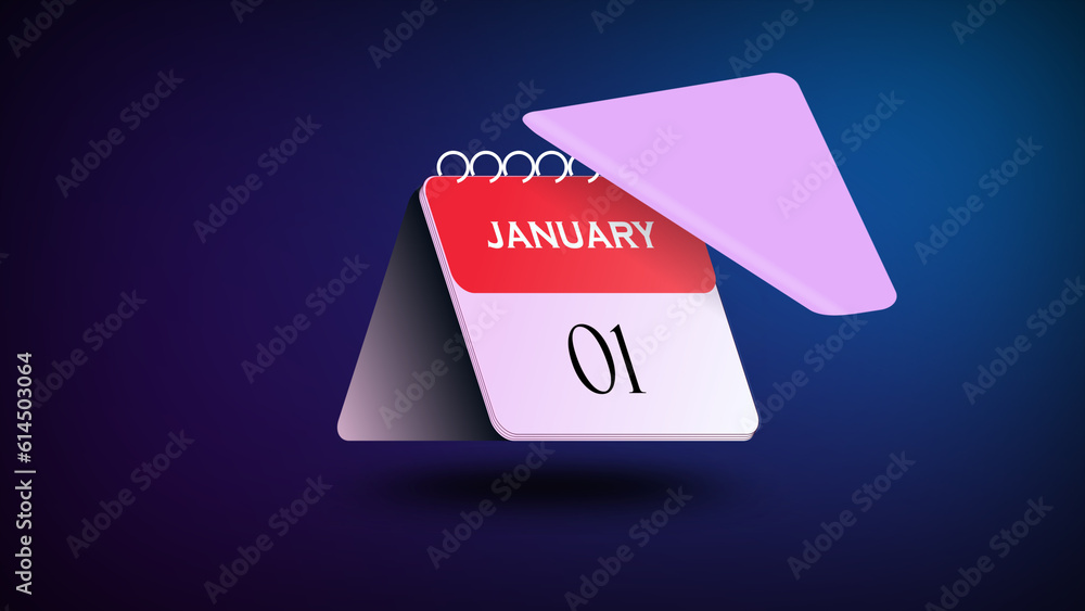 1 January table calendar 3d image.First january calendar page 3d image ...