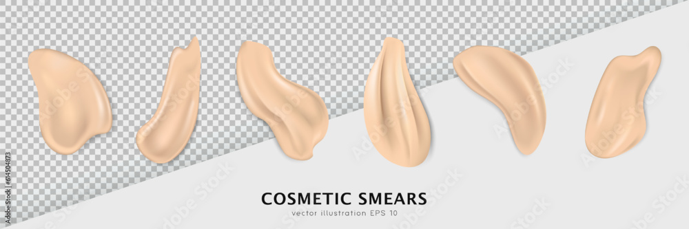 Top view of foundation, concealer, tone cream smears isolated on ...