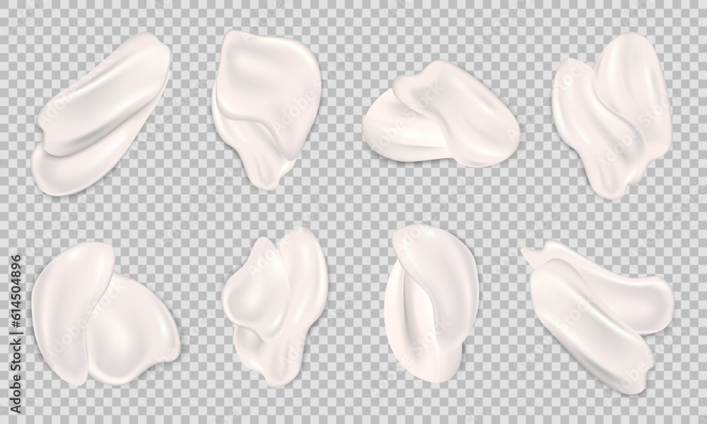 Collection of 8 realistic stroke samples of skincare product. Top view ...