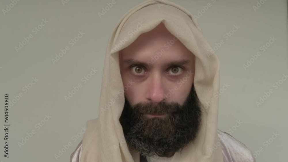 Jesus Christ, young pensive bearded man smiling, cheerful guy 30 years ...