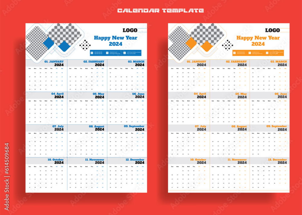 Calender design for 2024, Week starts Sunday. Desk calendar template ...
