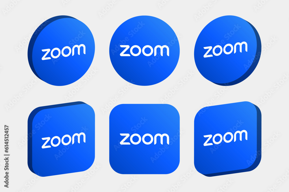 3d zoom logo social media icons. zoom meeting icon circle and square ...