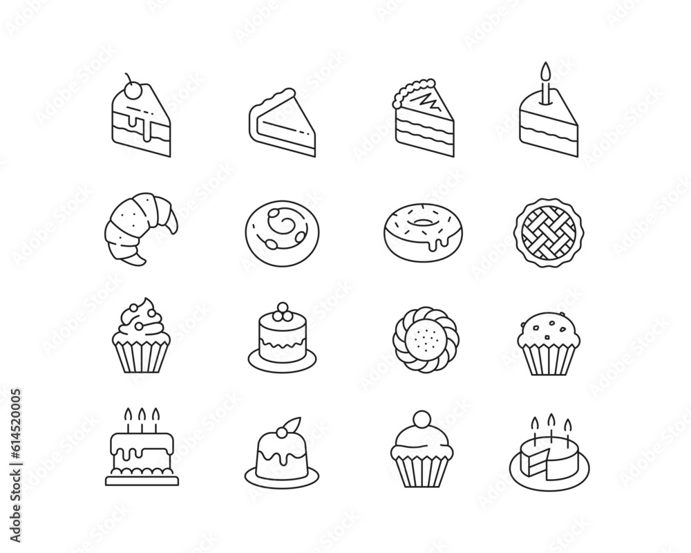 Bakery Sweet Treats Icon collection containing 16 editable stroke icons ...