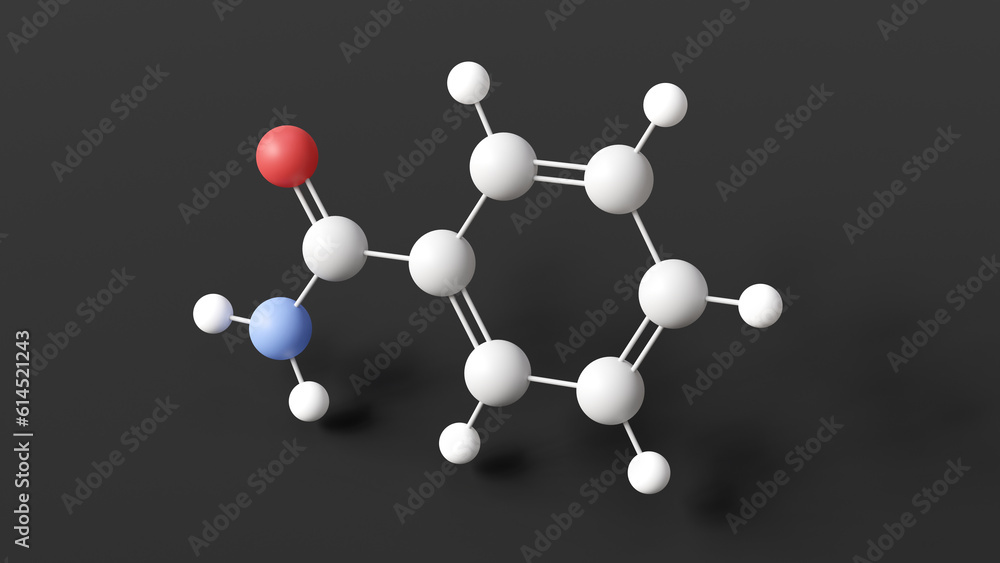benzamide molecule, molecular structure, amide derivative, ball and ...