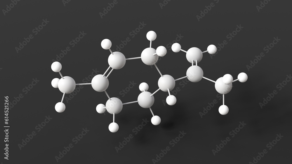 limonene molecule, molecular structure, aliphatic hydrocarbon, ball and ...