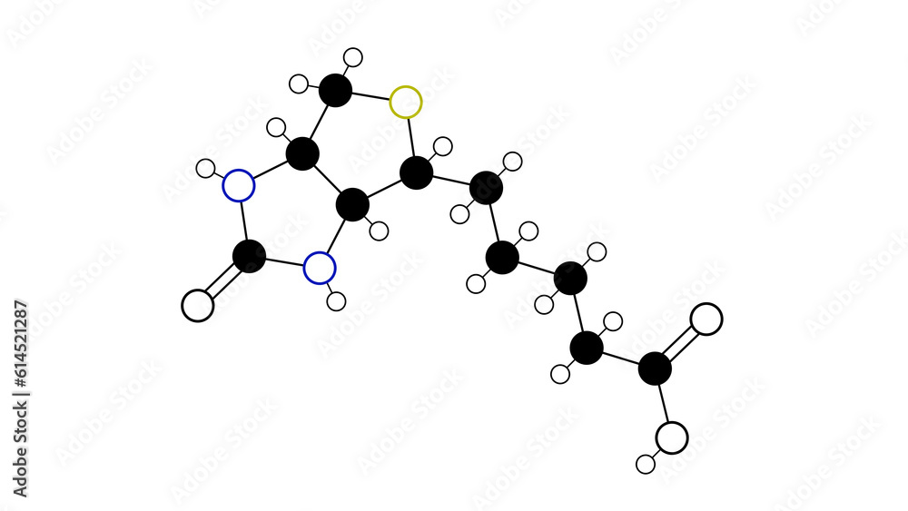 biotin molecule, structural chemical formula, ball-and-stick model ...