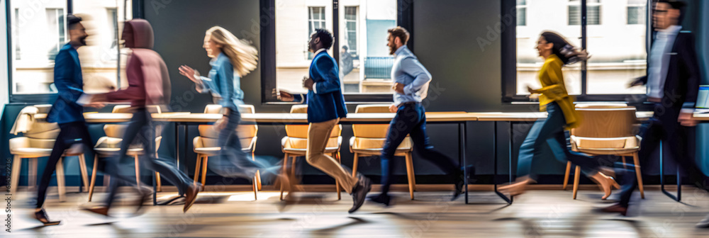 Business people running in office. Businessmen and businesswomen ...