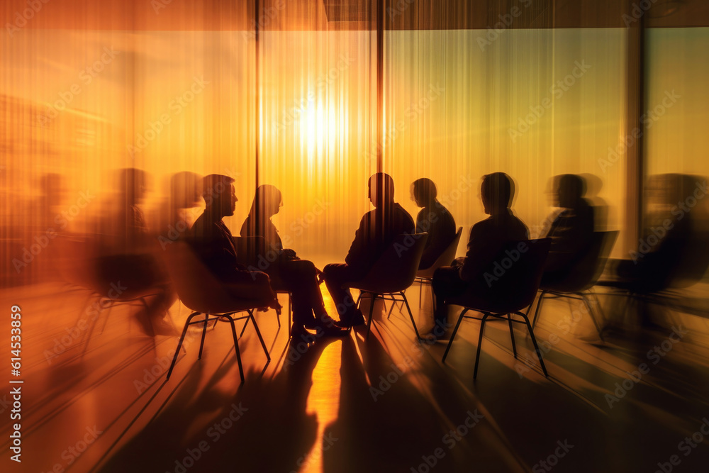 Silhouettes of business people meeting in conference hall. Businessmen ...