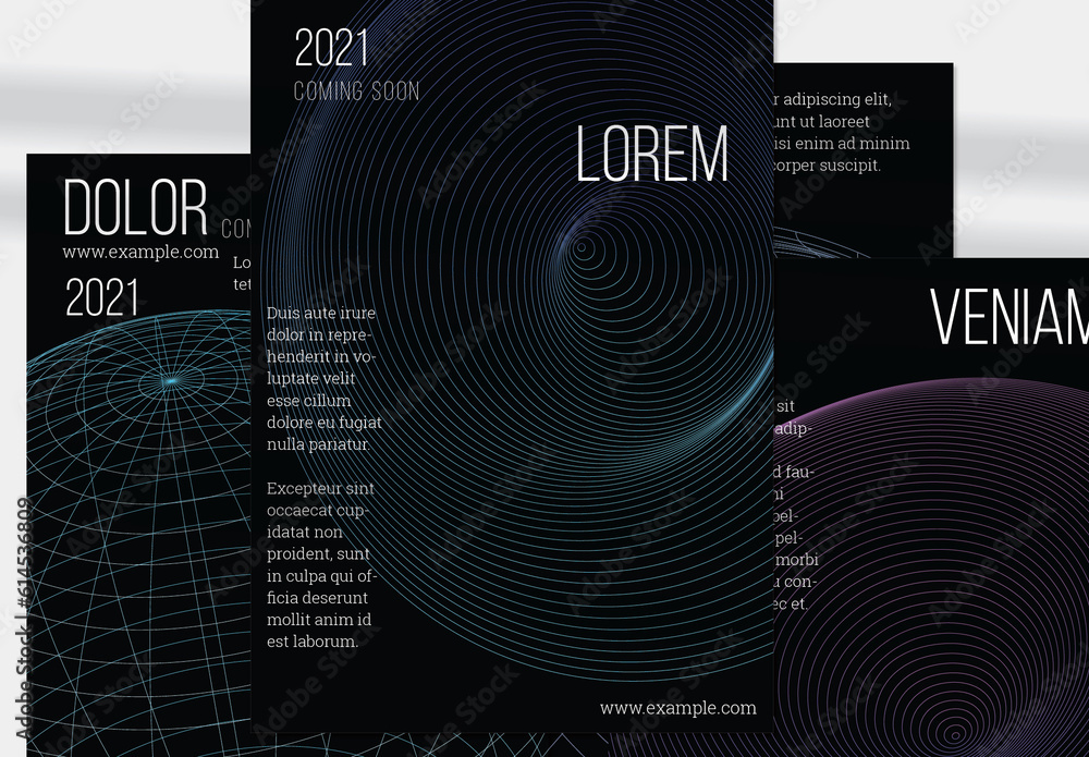 Flyer Layout with Geometric Wireframe Shapes on Black Stock Template ...