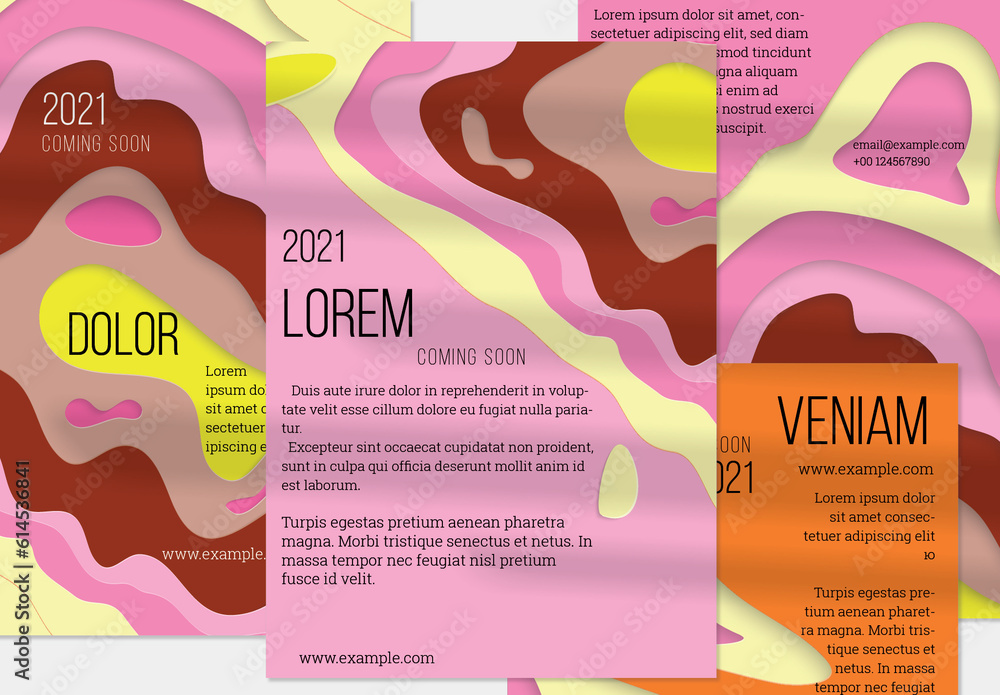 Flyer Layout with Paper Cut Craft Wavy Layered Texture Stock Template ...