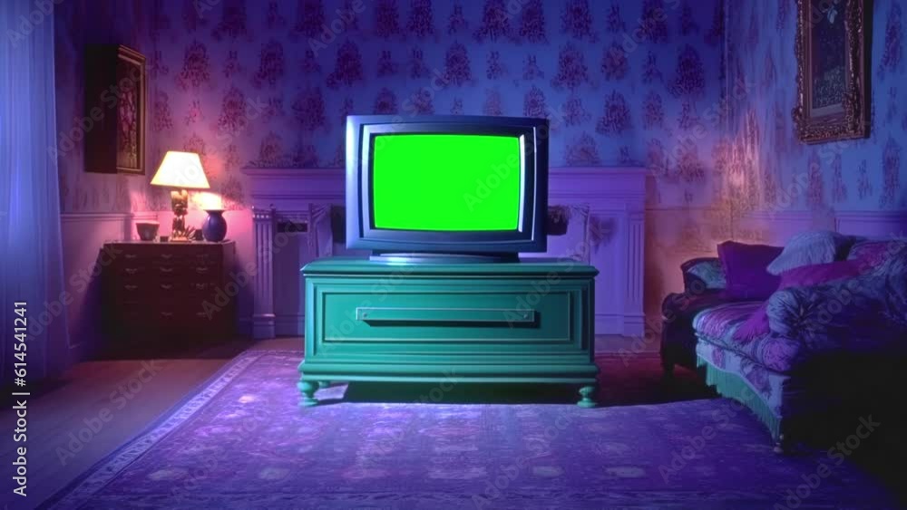 Retro 1990s tv, vintage television with a glitches, noise, interference ...