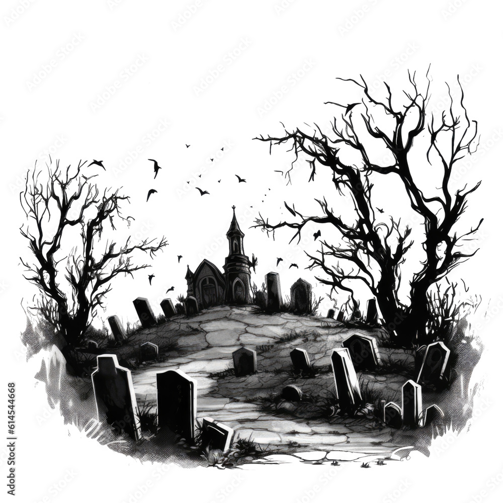 graveyard scene isolated on a transparent background, generative ai ...