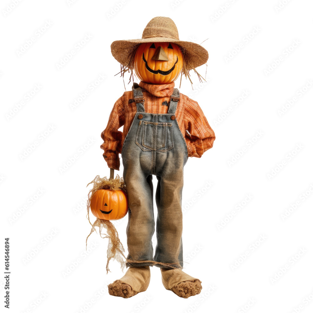 pumpkin scarecrow a scarecrow with a pumpkin head isolated on a ...