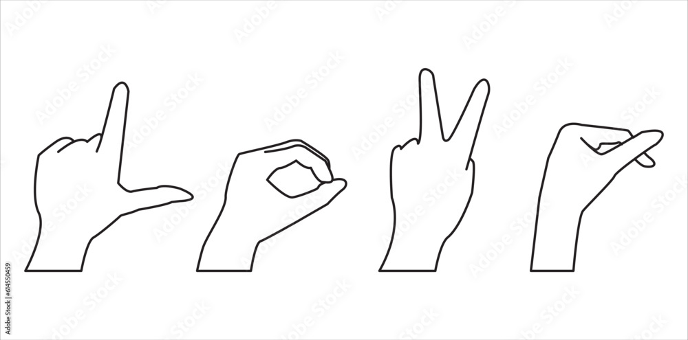 Set of hands showing gestures forming love lettering isolated on ...
