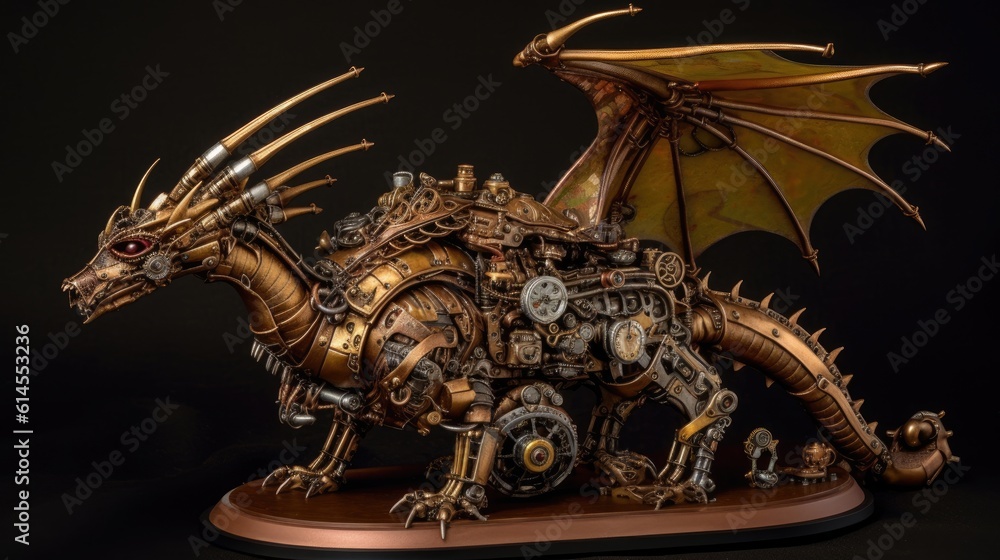 Steampunk dragon concept, statue of dragon in steampunk theme, desktop ...