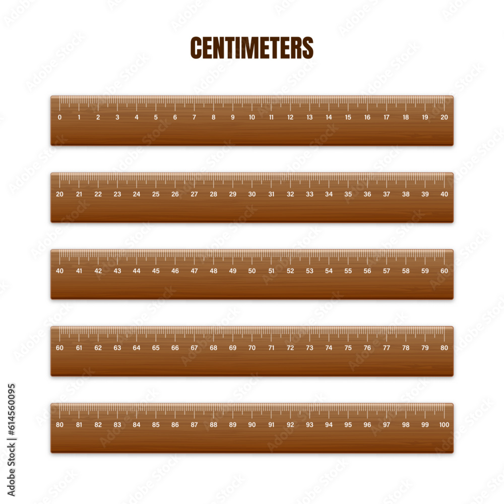 Realistic various wooden rulers with measurement scale and divisions ...