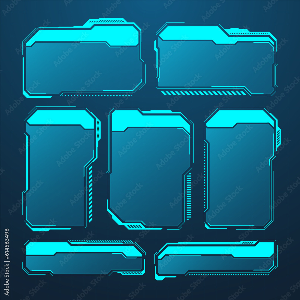 Blue futuristic HUD or UI elements. Sci-fi user interface text boxes ...