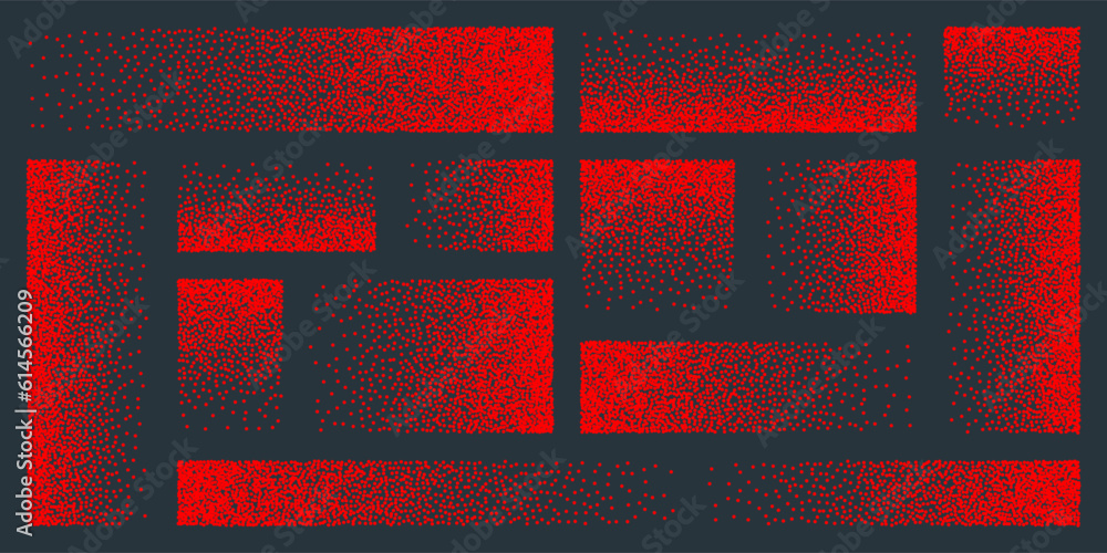 Vecteur Stock Stipple pattern, red dotted rectangular design elements. Stippling, dotwork ...