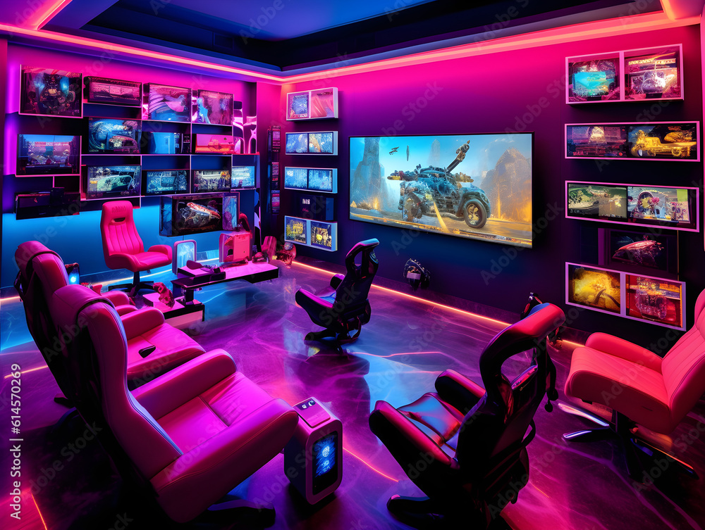 Ultimate gaming setup with multiple chairs and large screen ...