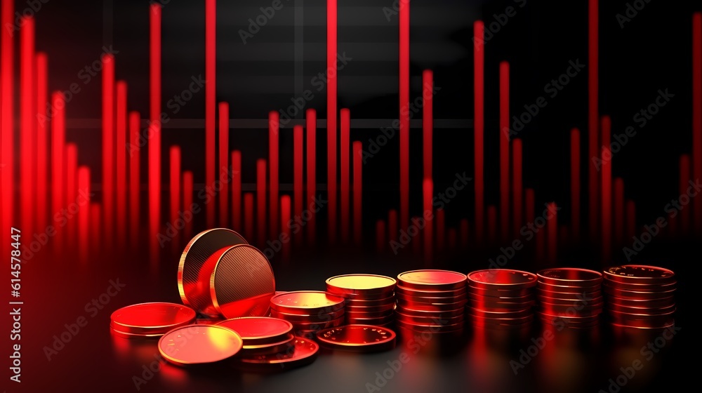 3D coin background with a red finance graph - Created using generative ...