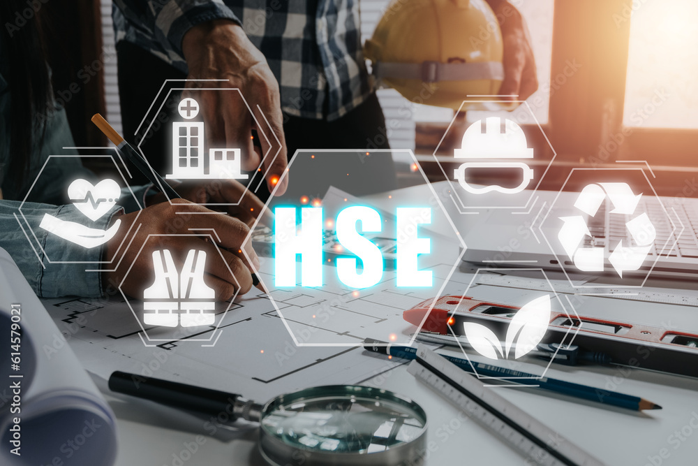 Health safety environment HSE education industry Concept, Engineer team ...