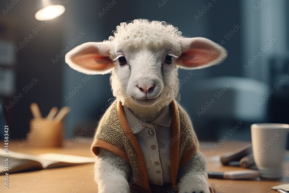 Anthropomorphic baby sheep dressed in human clothing. Humanized animal ...