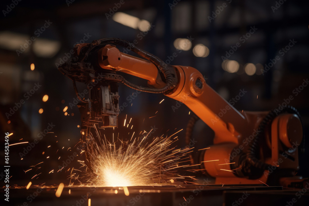 Robot welder. Automatic welding machine. AI generated, human enhanced ...