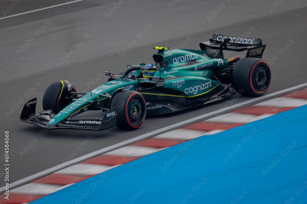 Fernando Alonso and his Aston Martin AMR 23 at the 2023 Montreal Grand ...