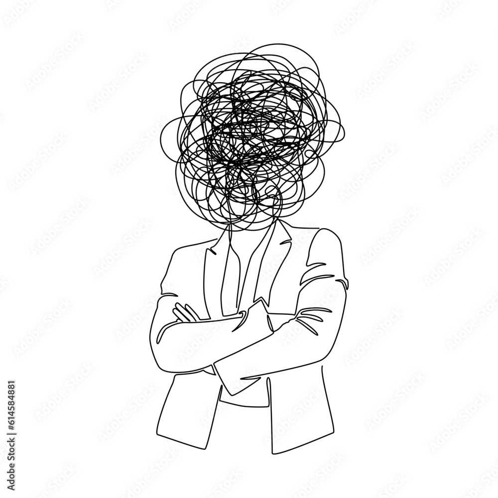 Continuous one line drawing of woman with confused messy feelings ...
