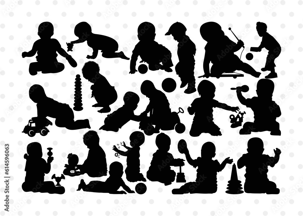 Baby Playing Silhouette, Baby Playing SVG, Kids Playing Svg, Kids Svg ...