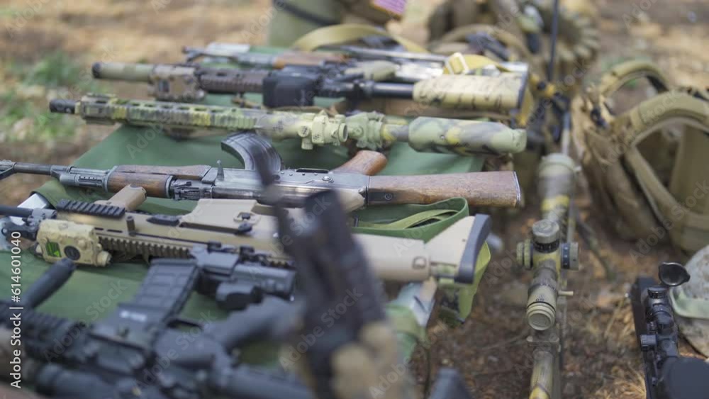 Gun weapons bags and bullets for Army marine corps soldier military war ...